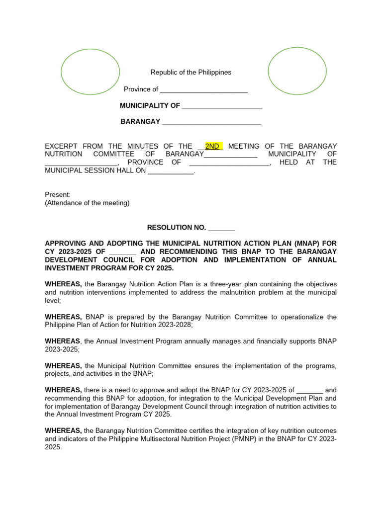 Sample BNC Reso Compliant To PBG Requirements | PDF | Nutrition | Diet & Nutrition