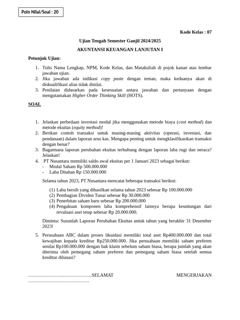 SOAL UTS AKL I | PDF