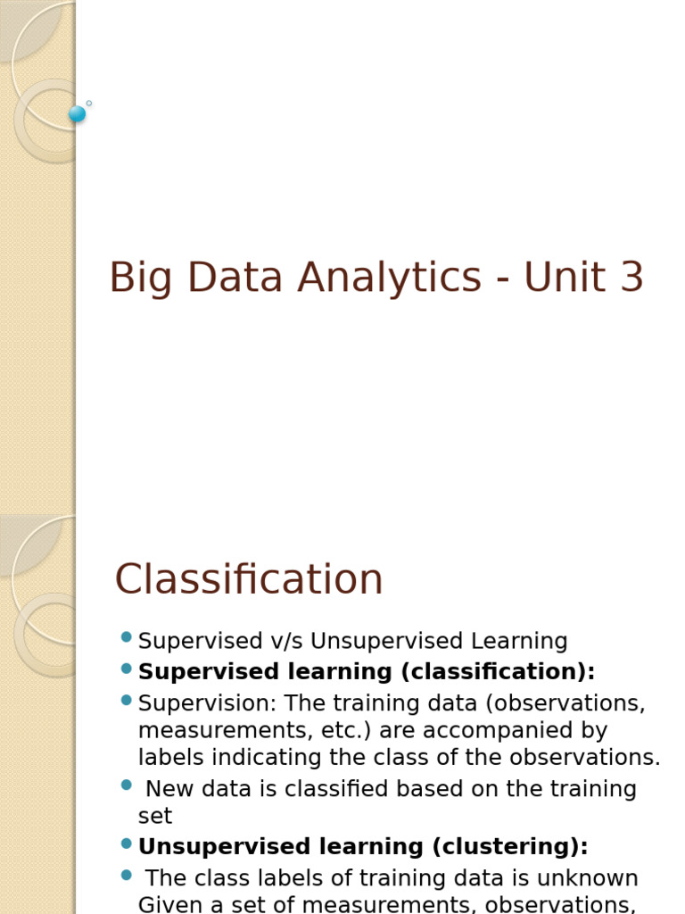 Big Data Analytics - Unit 3 | PDF | Cluster Analysis | Statistical Classification