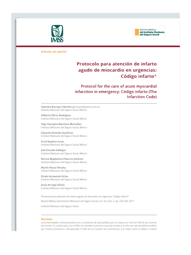 Protocolo para Atención de Infarto Agudo de Miocardio en Urgencias ...