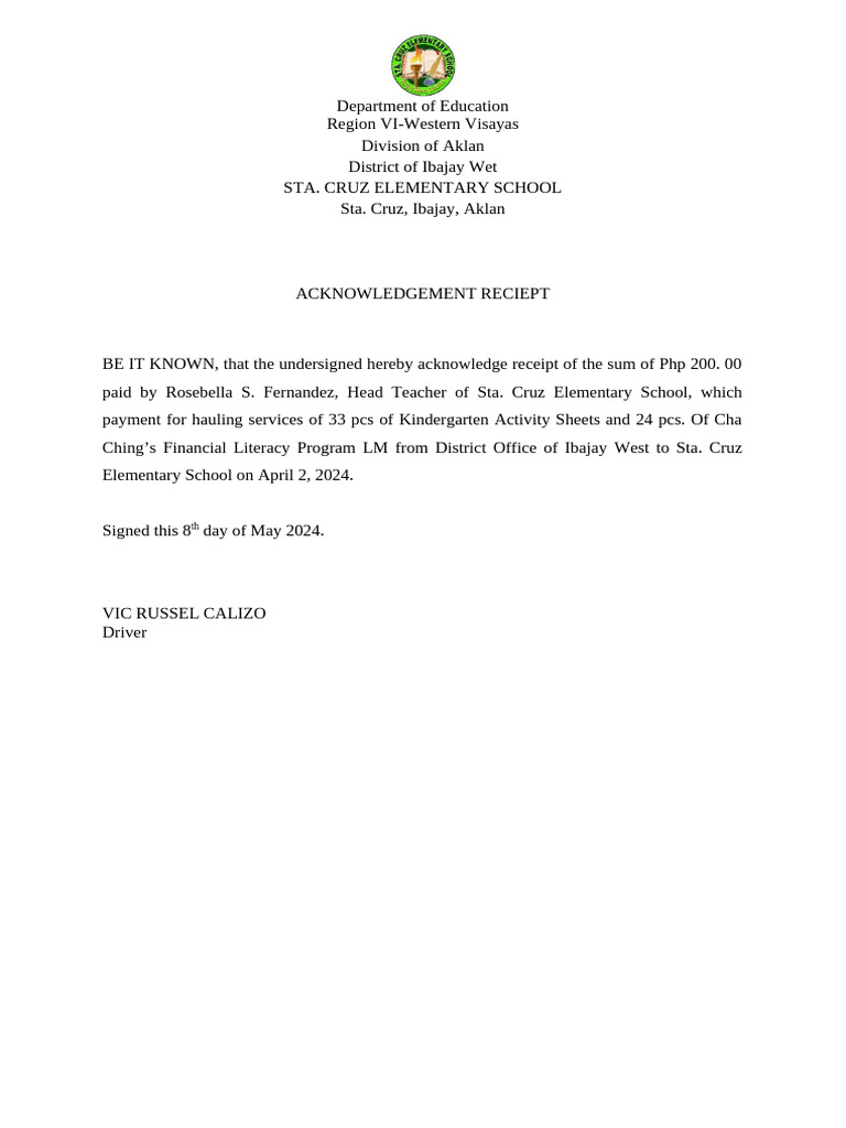 Acknowledgement May 2024 | PDF | Reading (Process) | Business Documents