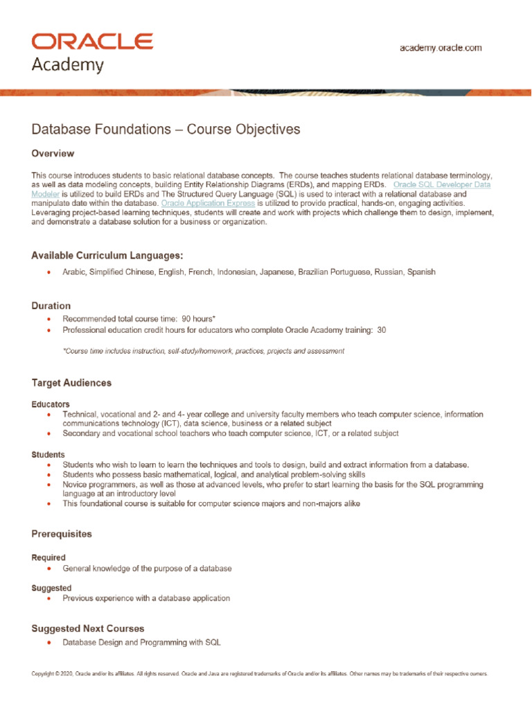 DFo Database Foundations Course Objectives | PDF