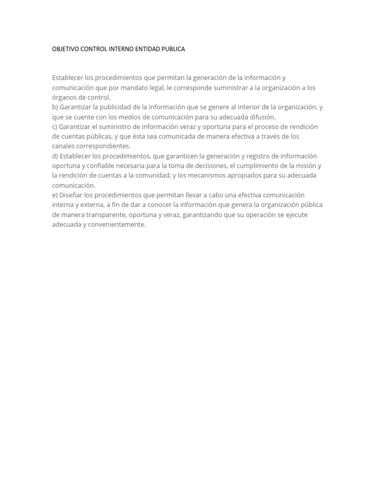 Objetivo Control Interno Entidad Publica | PDF