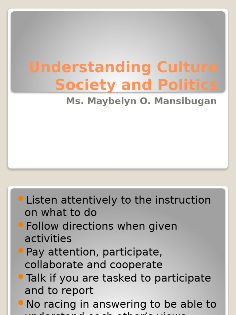 Understanding Culture Society and Politics | PDF | Social Psychology ...