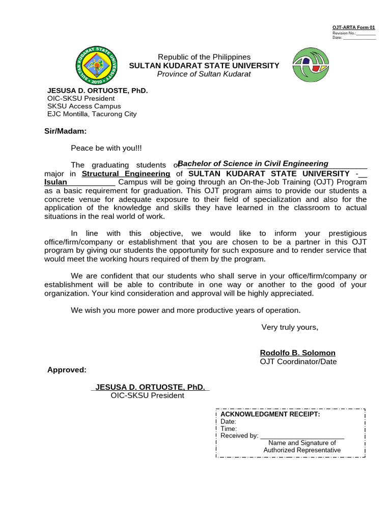 OJT Program for Civil Engineering Students | PDF | Engineering ...