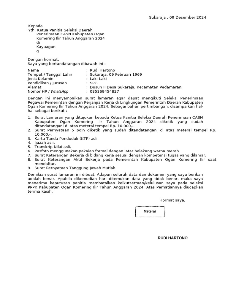 Syarat Daftar PPPK 2024 RUDI HARTONO | PDF