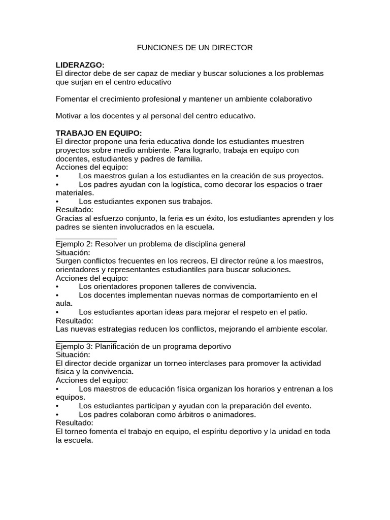 Funciones de Un Director (Grupal Sala 4) | PDF | Enseñando | Salón de ...