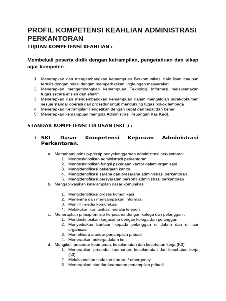 Profil Kompetensi Keahlian Administrasi Perkantoran | PDF