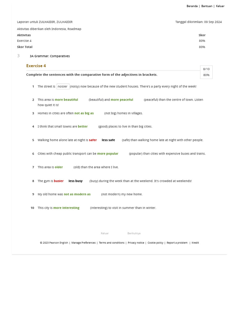 Exercise 4 - Mode - Laporan - Unit 3 - 3A Grammar - Comparatives - 210 ...
