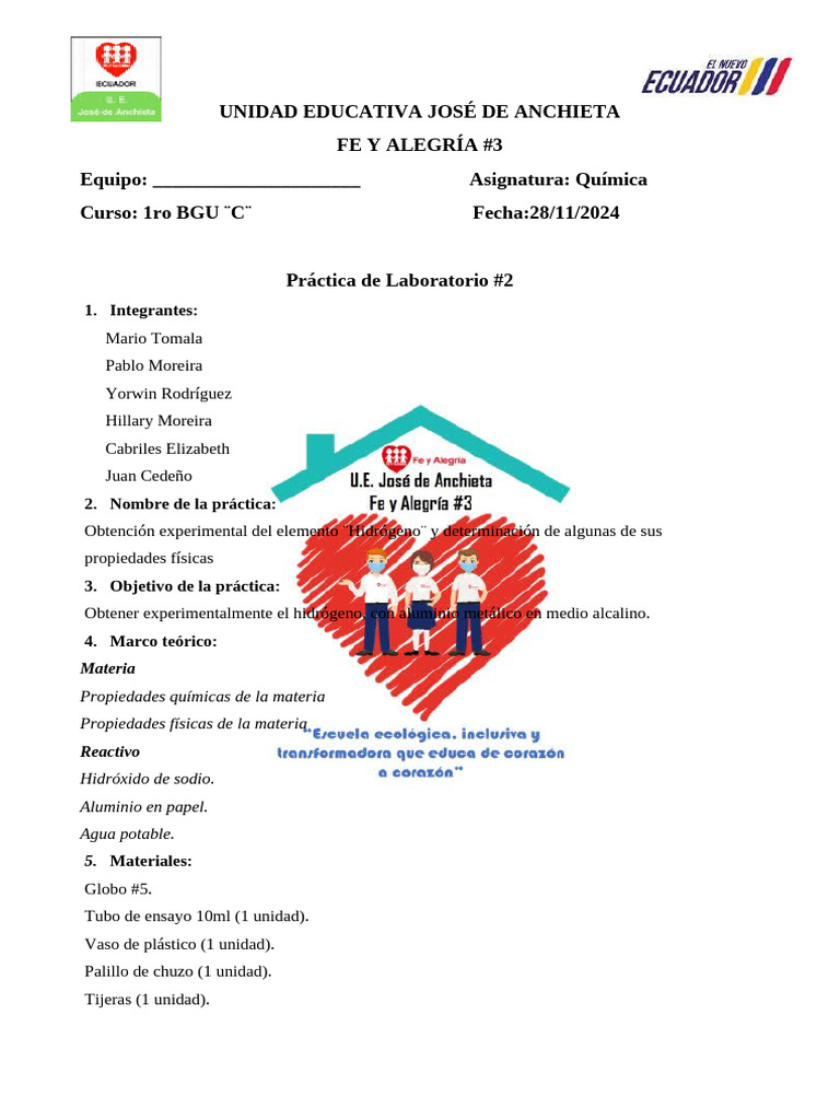Informe Practica de Laboratorio 2 | PDF | Agua | Hidrógeno