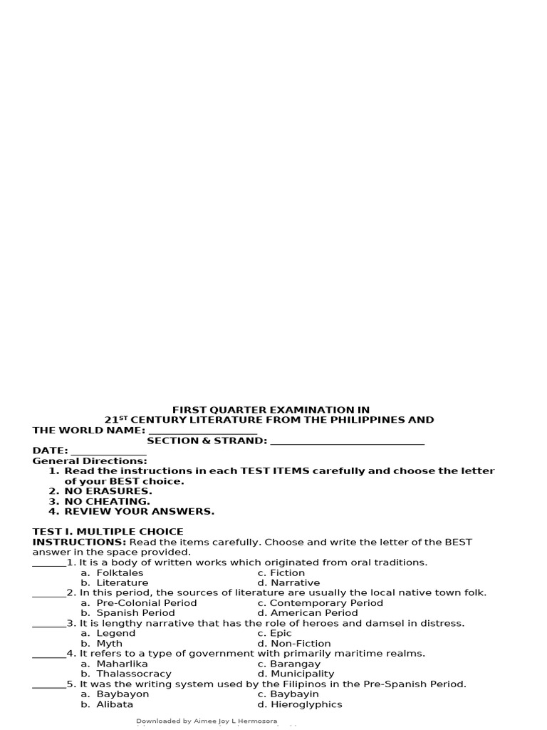 21st Century Literature Exam Review | PDF | Poetry | Narrative