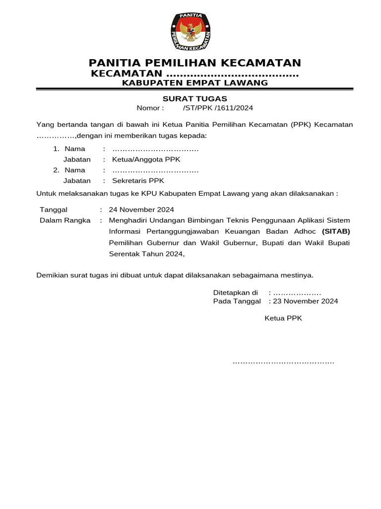 Contoh Surat Tugas - PPK | PDF
