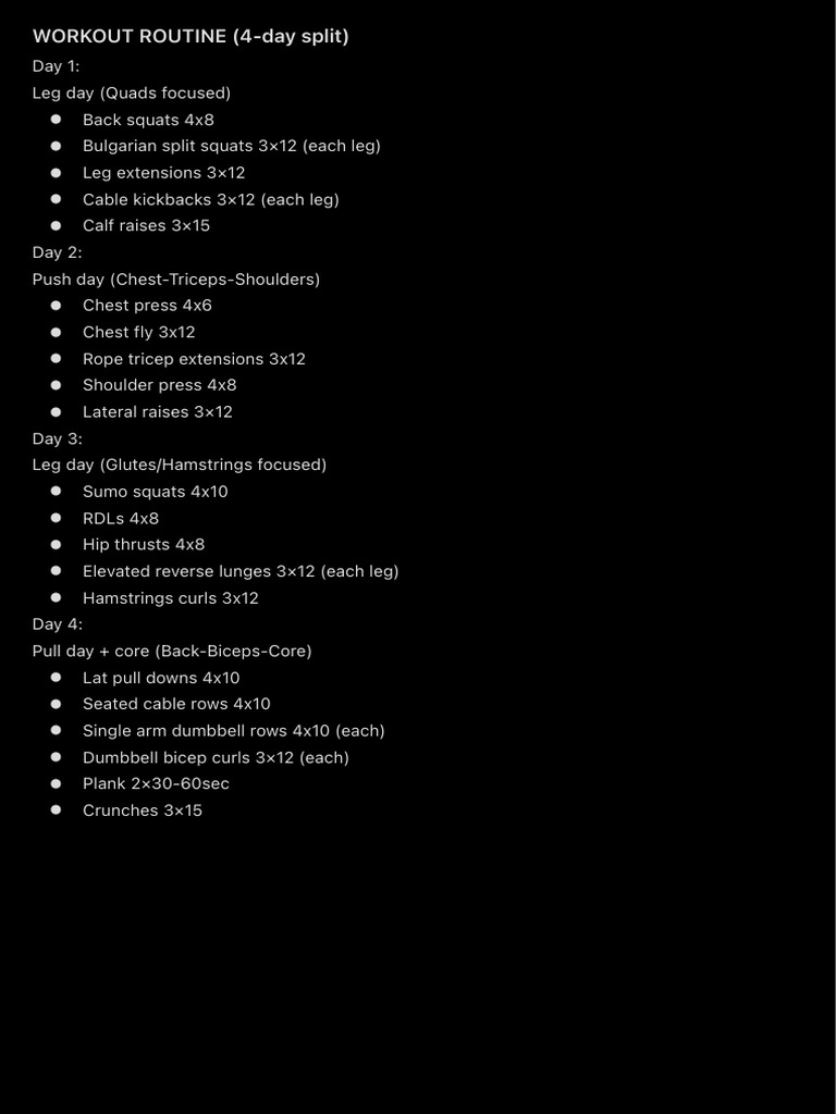 Workout Routine (4-Day Split) | PDF