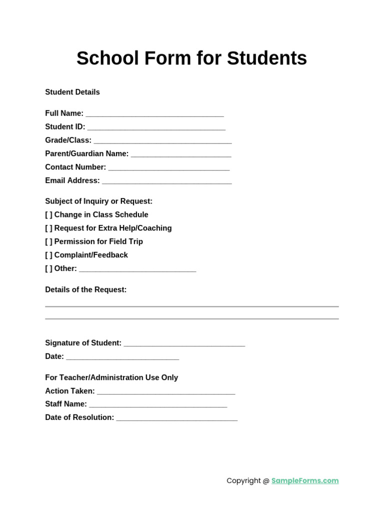 School Form For Students | PDF