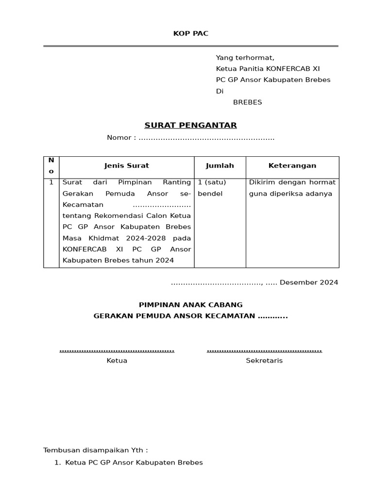 SURAT PENGANTAR DARI PAC | PDF