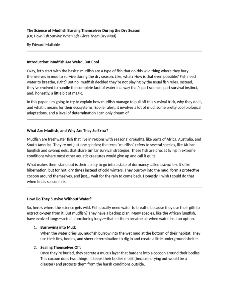 The Science of Mudfish Burying Themself During Dry Season | PDF | Ecology | Earth Sciences