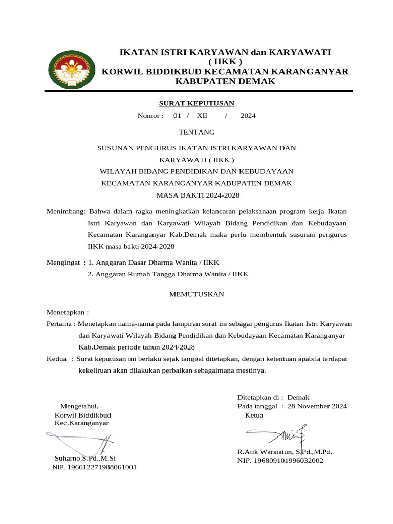 SK Pengurus IIKK masa bakti 2024-2028 | PDF