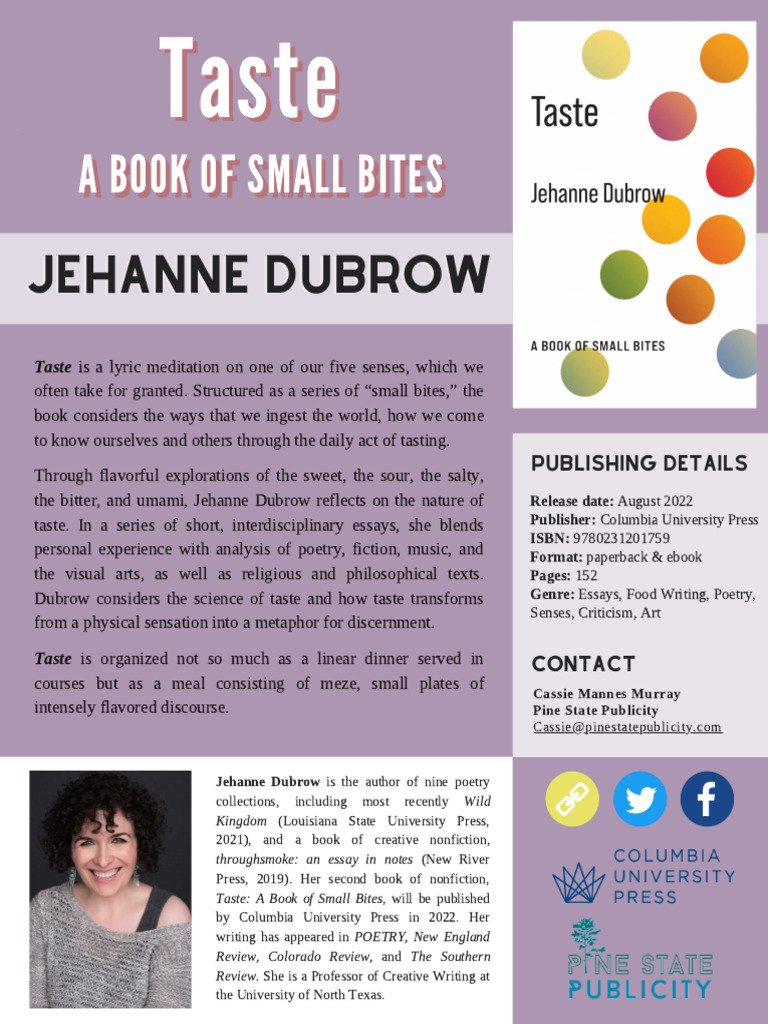 JehanneDubrow - Press Kit-2 | PDF | Taste