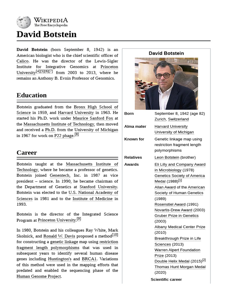 David_Botstein | PDF | Genetics | Biotechnology