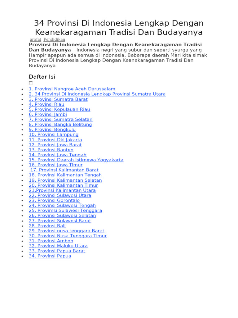 34 Provinsi Di Indonesia Lengkap Dengan Keanekaragaman Tradisi Dan ...