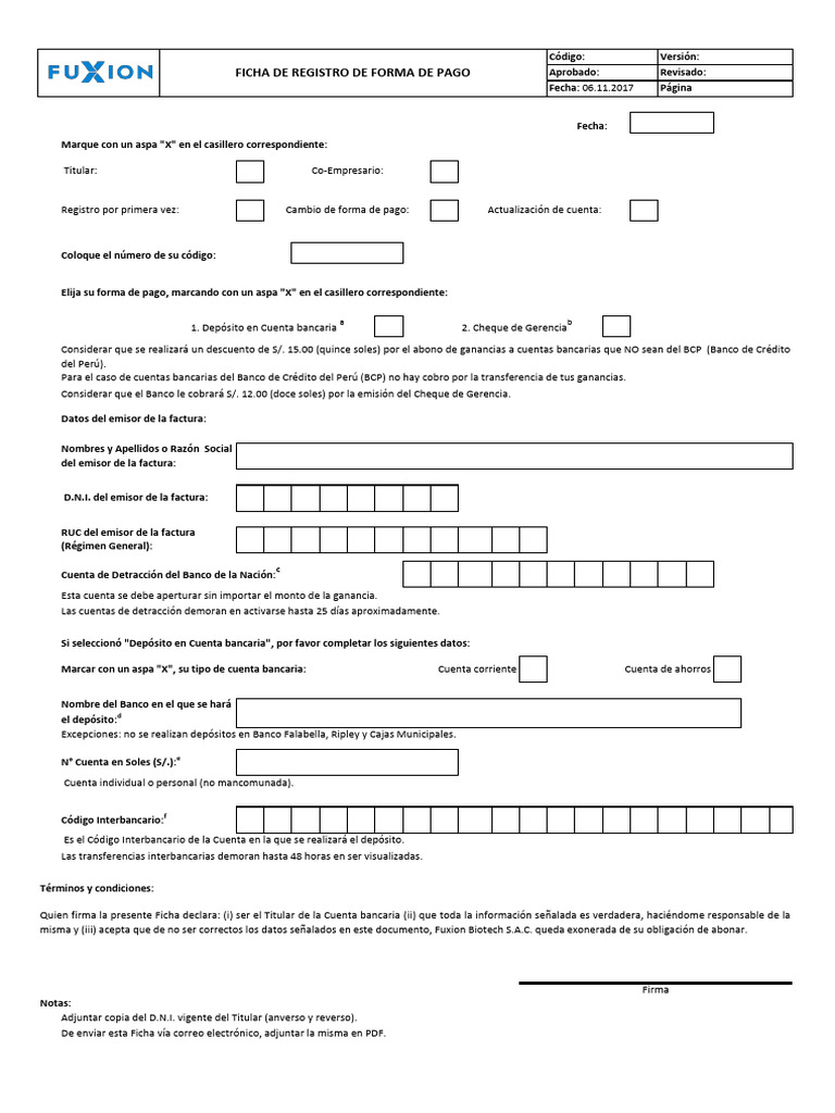 Ficha de Registro de Forma de Pago (Versión 4) | PDF | Bancos | Cheque