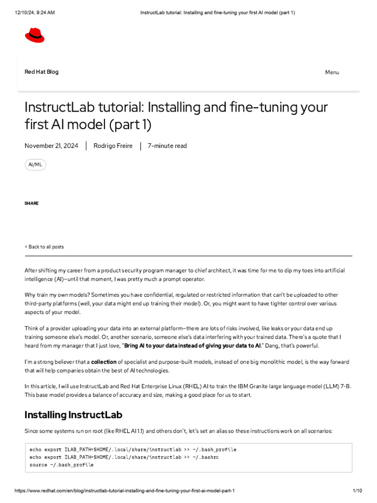 InstructLab Tutorial - Installing and Fine-Tuning Your First AI Model (Part 1) | PDF ...