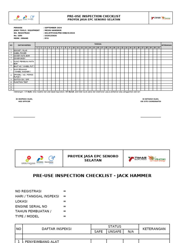 02. KTP - PRE-USE INSPECTION MESIN HANDBOR | PDF