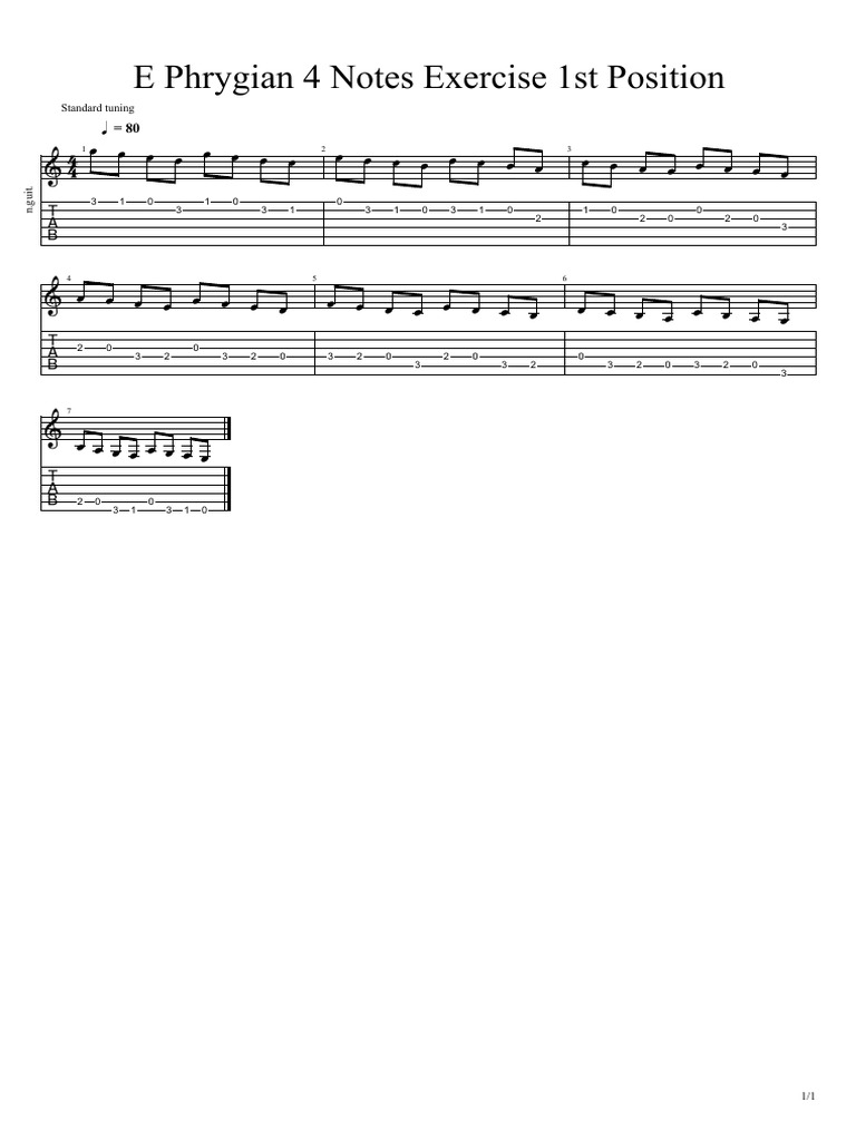 3. E Phrygian 4 Notes Exercise 1st Position | PDF