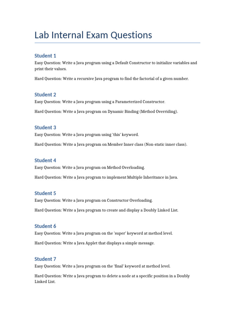 Lab Internal Exam Questions Pdf Constructor Object Oriented Programming Programming