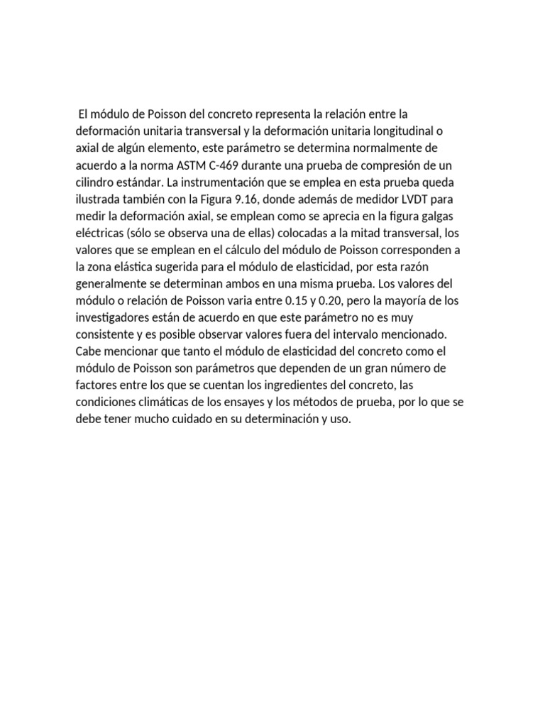 El Módulo de Poisson Del Concreto Representa La Relación Entre La ...