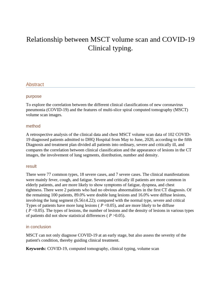 Correlation Between COVID and MSCT Volume | PDF | Ct Scan | Lung