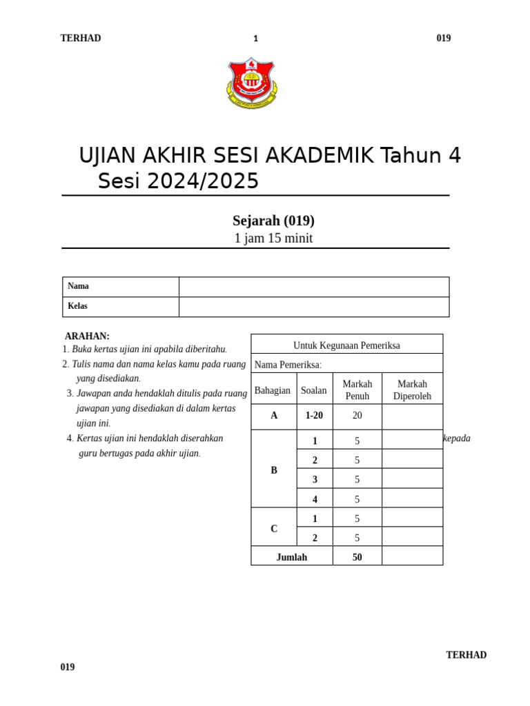 Templet Ujian Akhir Sesi Akademik 2024 | PDF