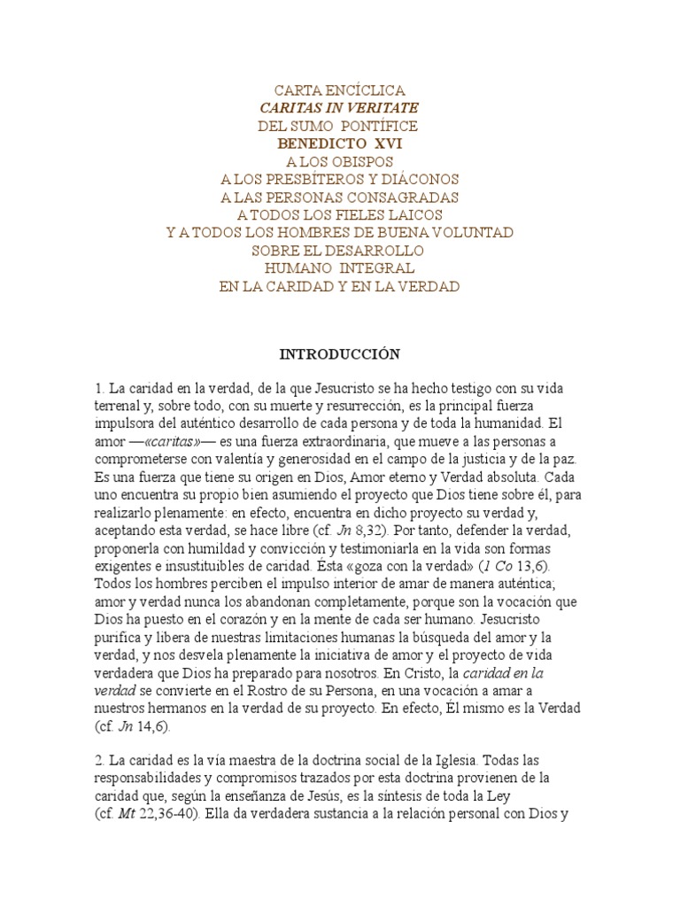 Caritas in Veritate | PDF | Doctrina social católica | Verdad