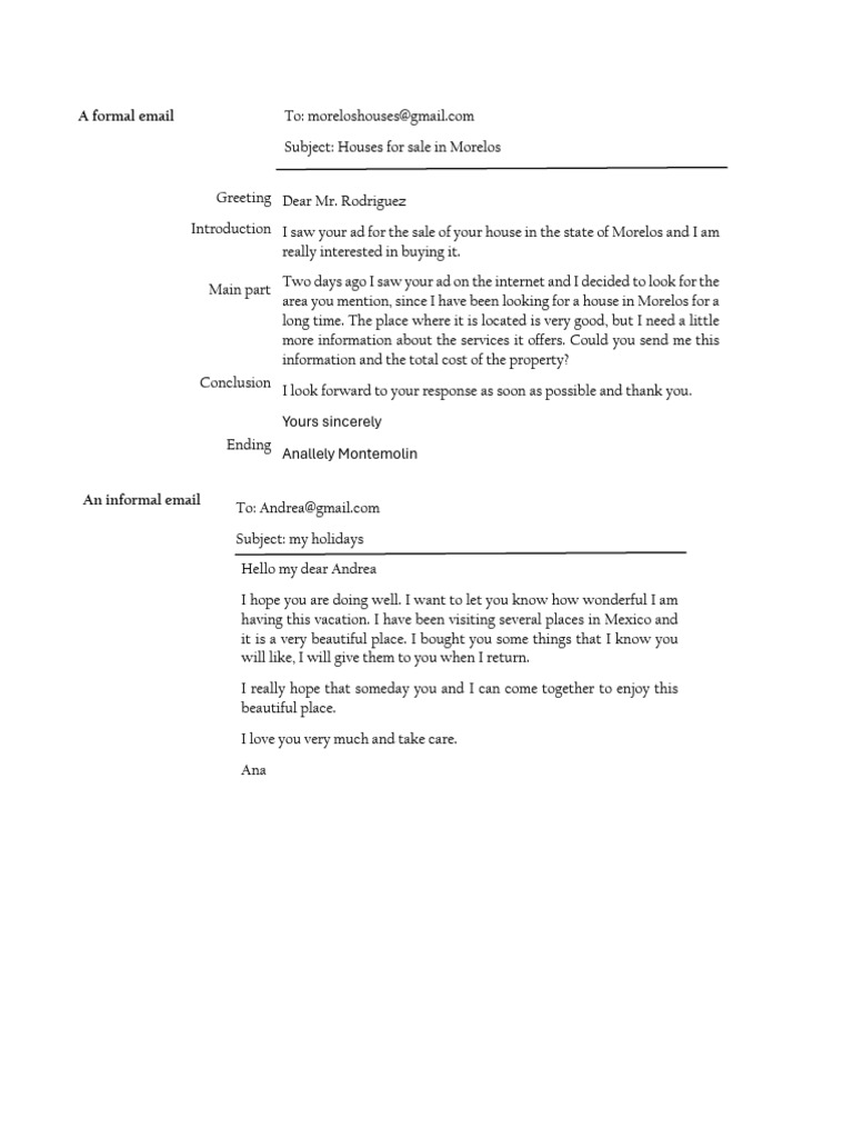 A Formal and Informal Email Example | PDF