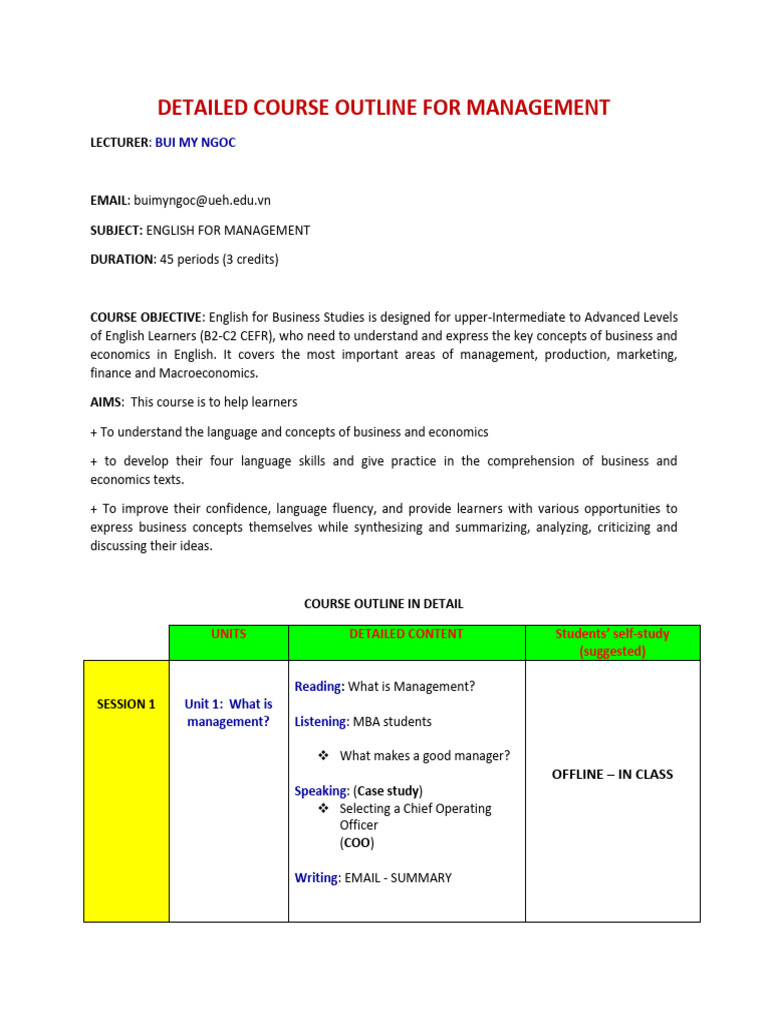 Detailed Course Outline For Efm | PDF | Business
