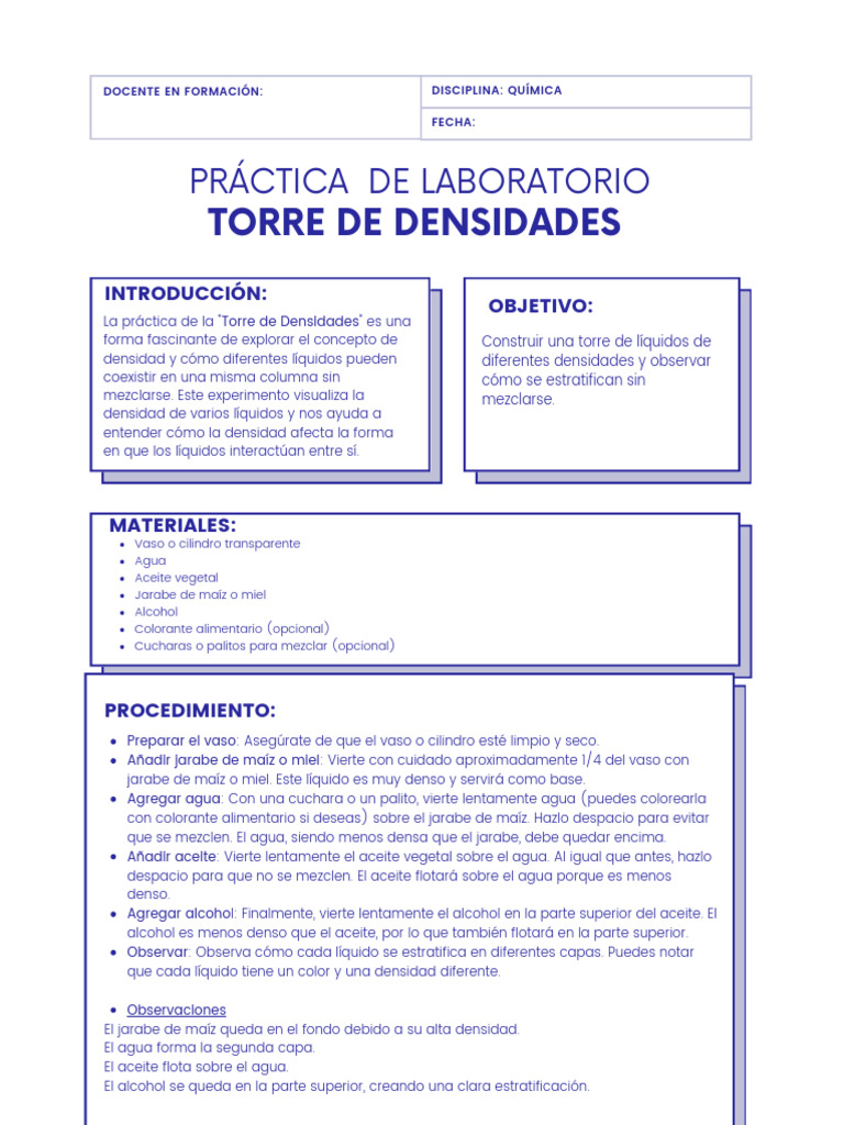 Práctica de Torre de Densidades | PDF | Densidad | Agua