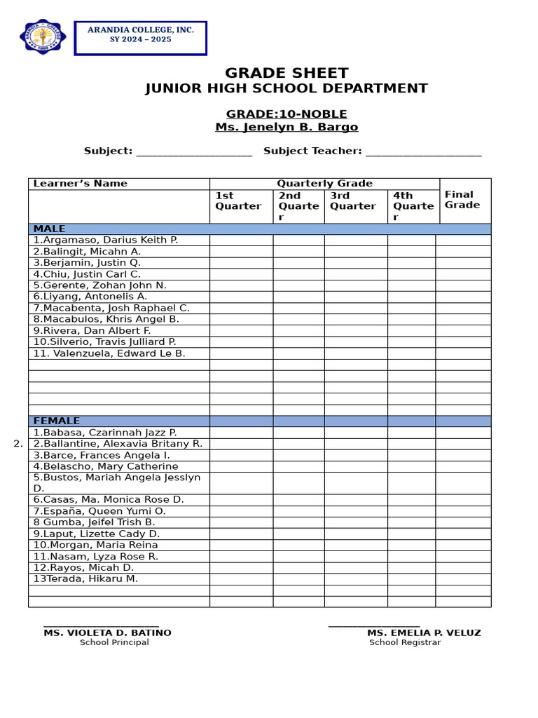 GRADE-SHEET-3 | PDF