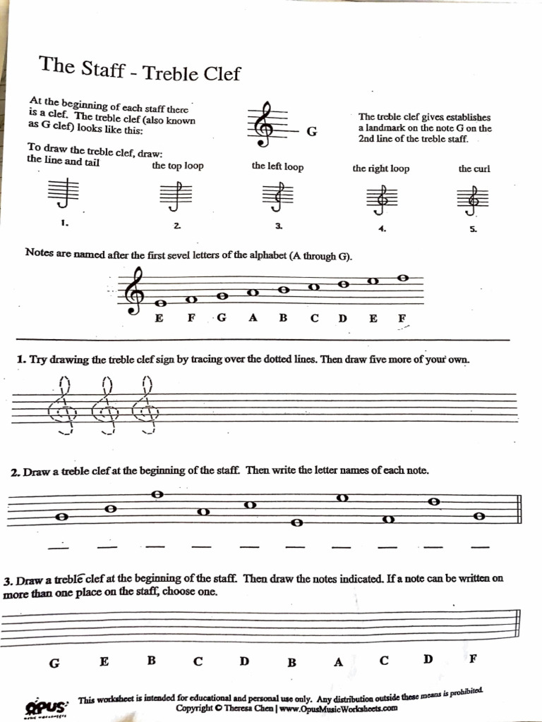 Amarilis Gutierrez - Treble Clef Worksheet (2) | PDF | Musical Notation ...
