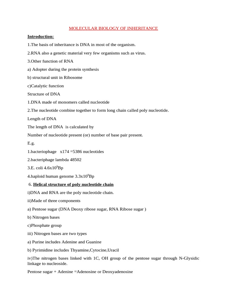 Molecular Biology of Inheritance | PDF | Nucleotides | Dna