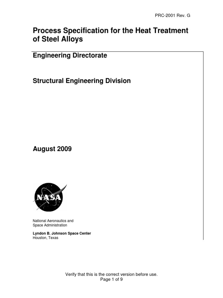NASA Process Specification For The Heat Treatment of Steel Alloys | PDF ...