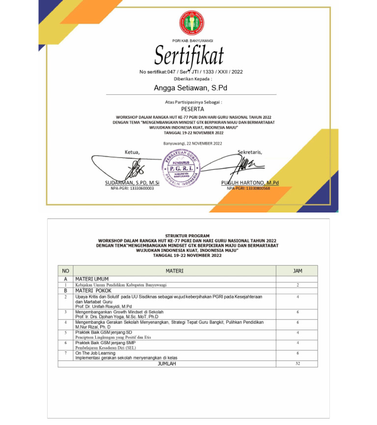 Sertifikat webinar 2022 - __Angga Setiawan, S.Pd__ PGRI | PDF