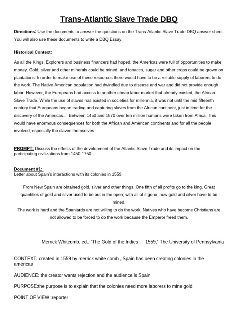 Atlantic Slave Trade DBQ Overview | PDF | Atlantic Slave Trade | Slavery