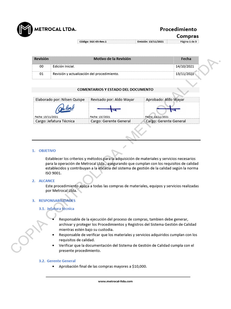 SGC-05 Procedimiento de Compras Rev.01 | PDF | Sistema de manejo de calidad | Business