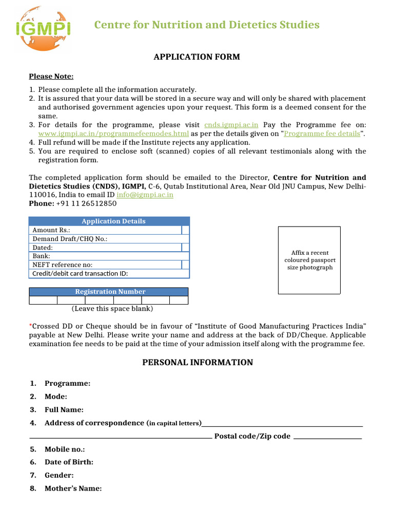 CNDS Registration Application Form | PDF | Cheque | Academic Degree