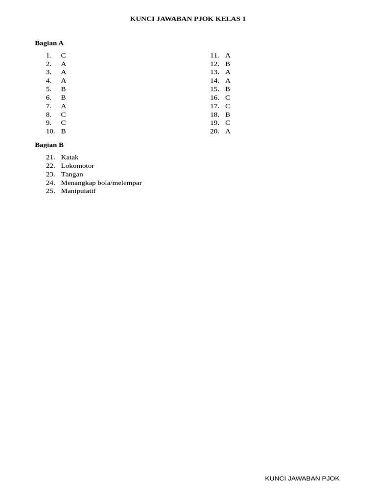 Kunci Jawaban Pjok Kelas 123456 | PDF
