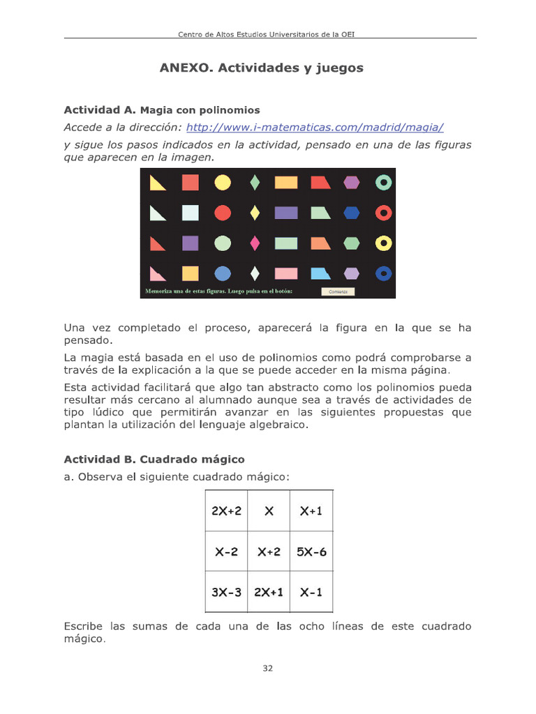 Actividades y Juegos - Expresiones Algebraicas | PDF