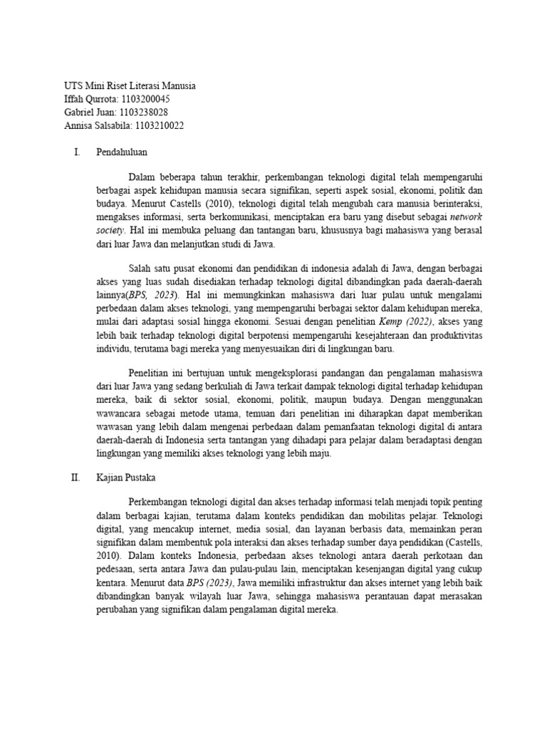 UTS Literasi Manusia (Mini Riset) | PDF