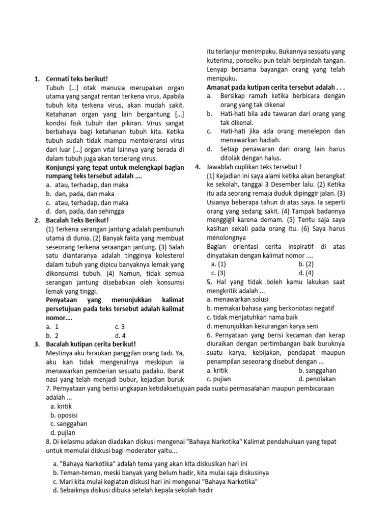 Soal PTS Bahasa Indonesia Kelas IX Seme II | PDF