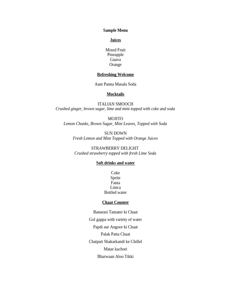 Sample Menu | PDF | Indian Cuisine | Dumpling