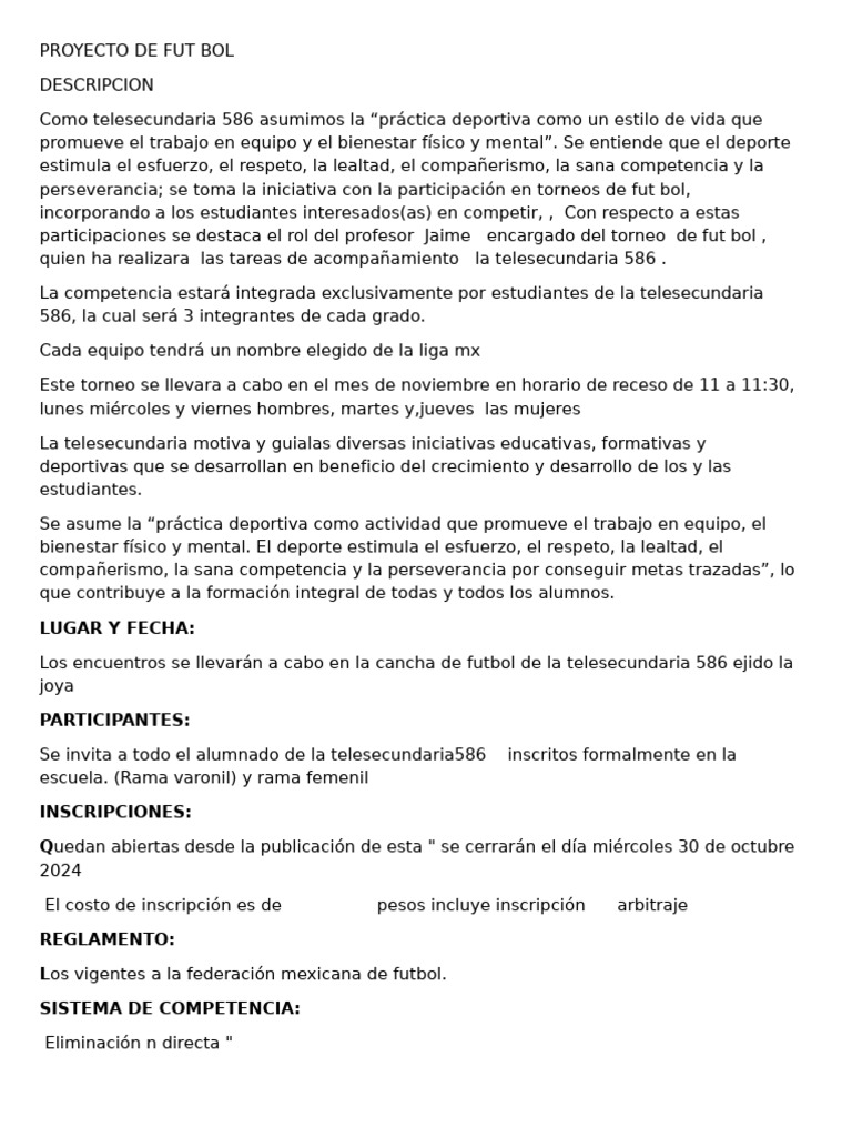 Proyecto de Fut Bol | PDF
